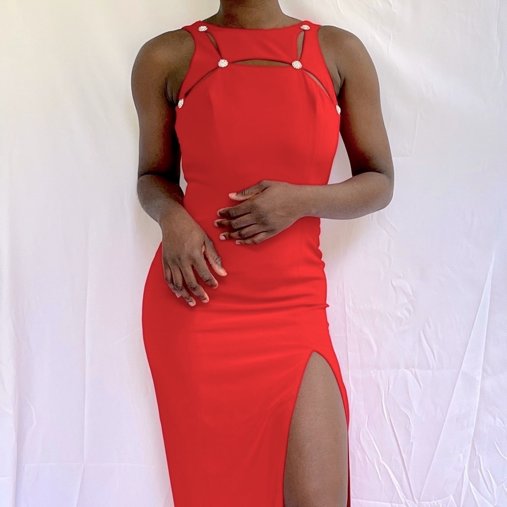 Jeweled Neck Formal Dress - Gem